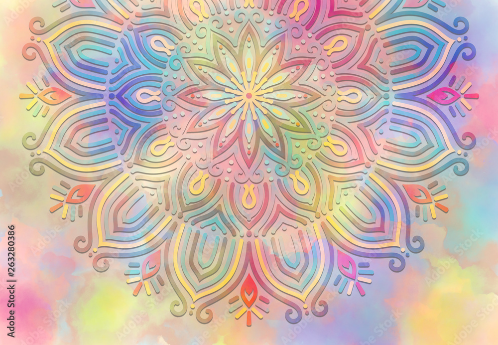 Abstract mandala graphic design and watercolor digital art painting for ...