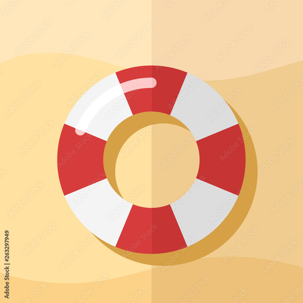 Top view of Swim Tube on sand. Paper art style, For Summer Icon ...