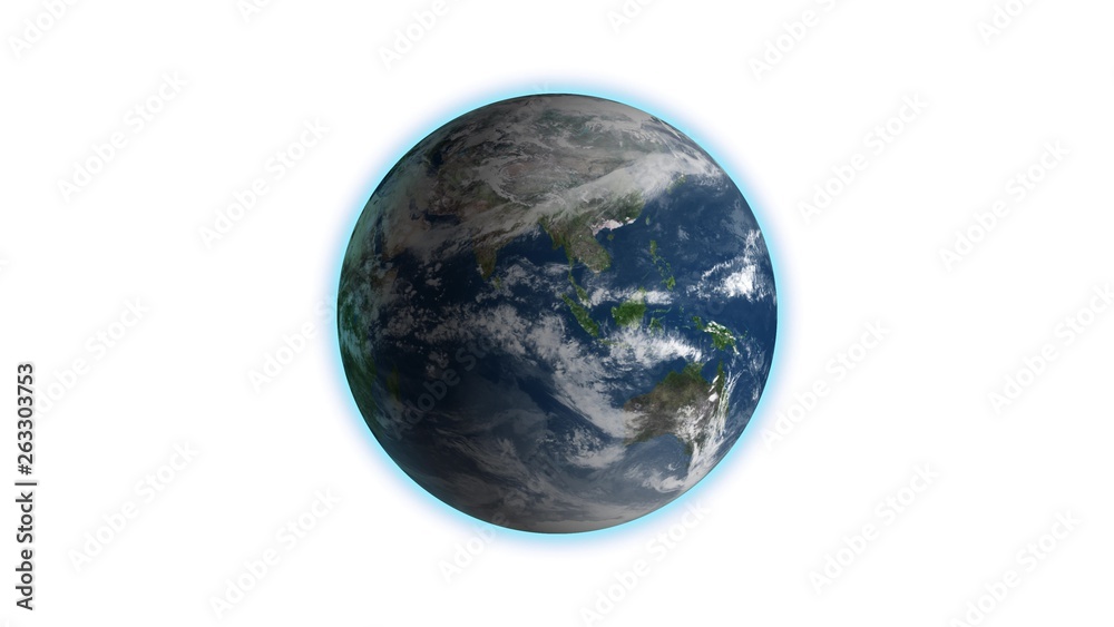 Realistic Earth Rotating on White Loop . Globe is centered in frame ...