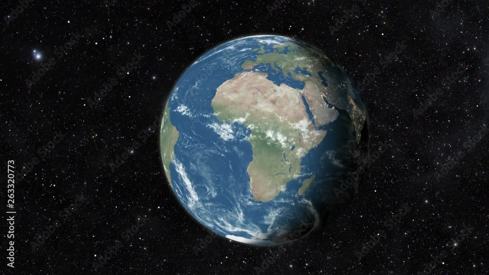 Planet earth from space. Realistic world globe spinning slowly ...