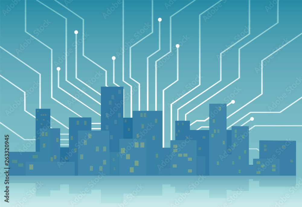 Vector template with skyscrapers skyline controlled and interconnected ...