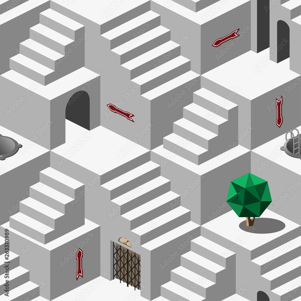 Pattern 3D Labyrinth Seamless pattern three-dimensional maze. Vector ...