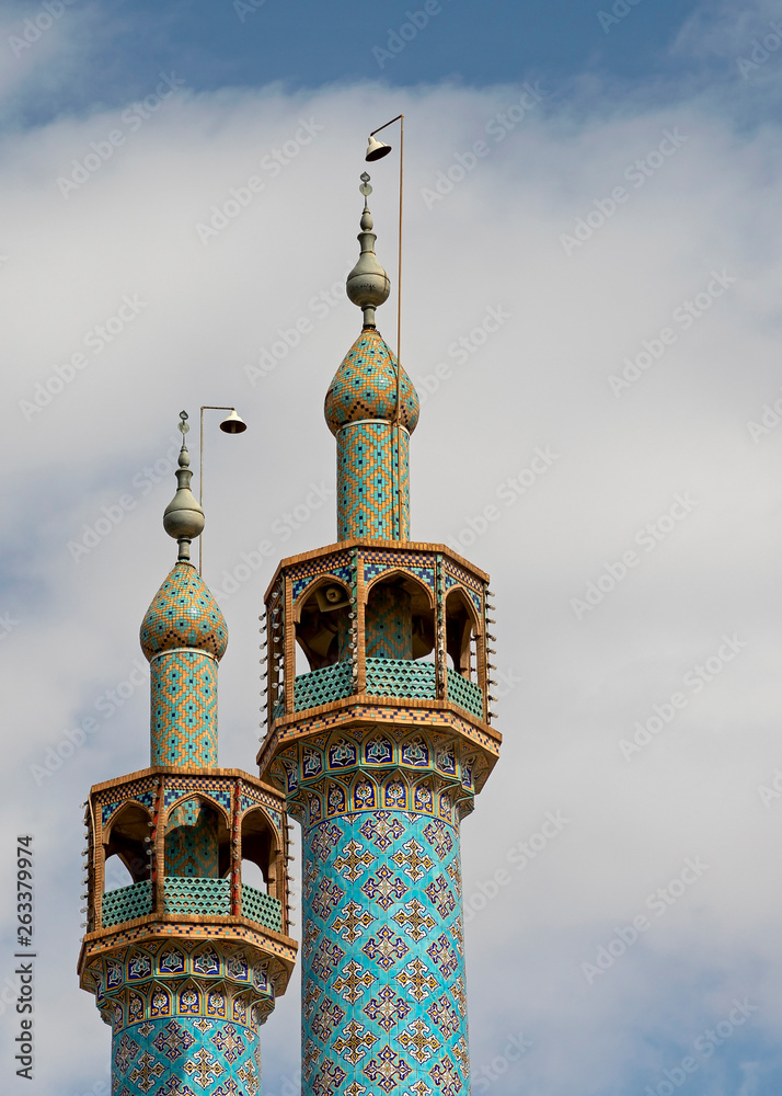 Hazireh is one the more modern mosques in Yazd, Iran. Minarets are an ...