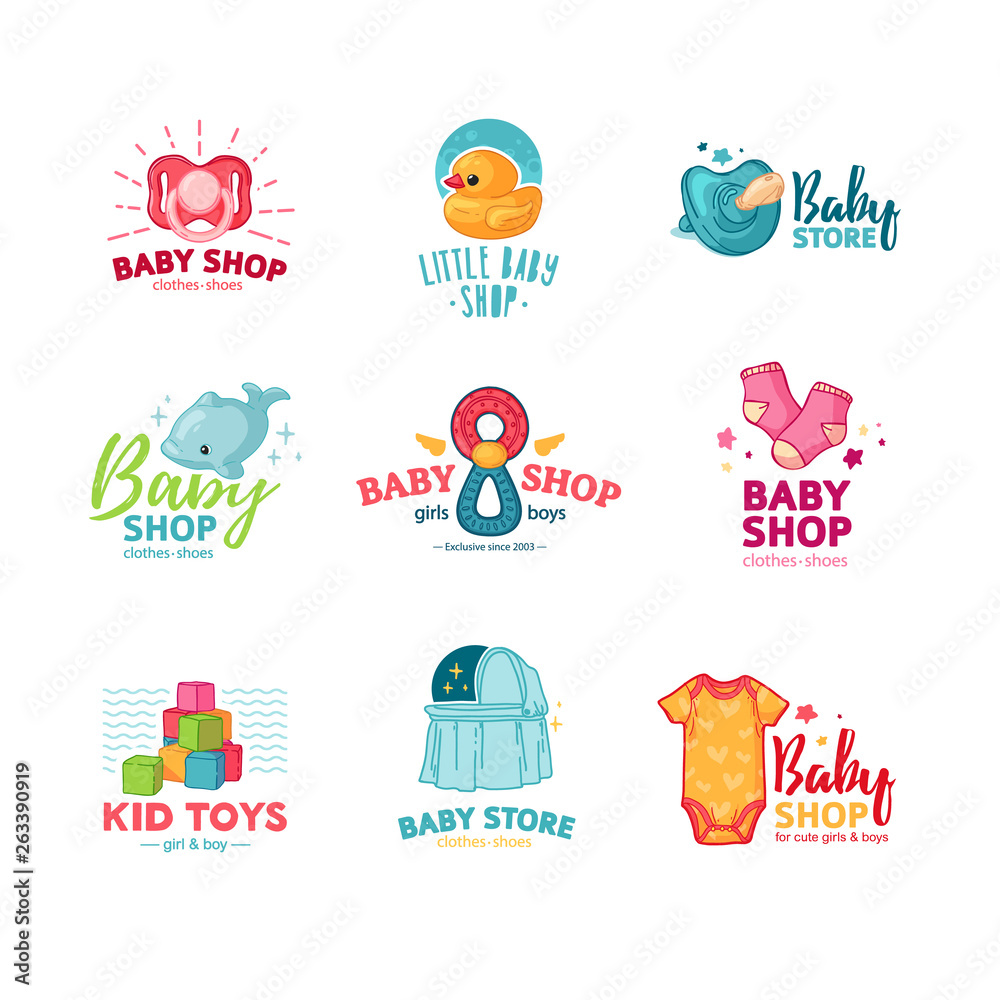 Set templae design color logo for baby store. Symbol, label and badge ...