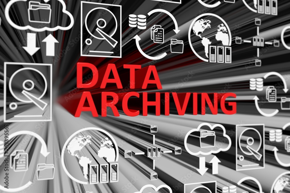 DATA ARCHIVING concept blurred background 3d render illustration Stock ...