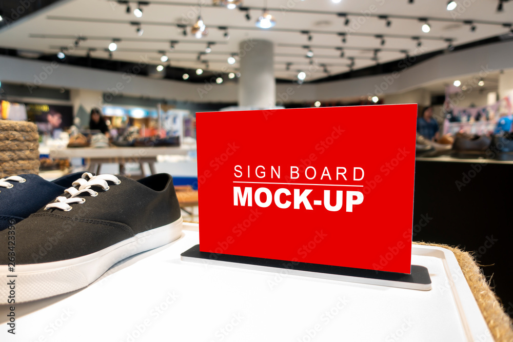 Mock up signboard in shoes shop at shopping mall Stock Photo | Adobe Stock