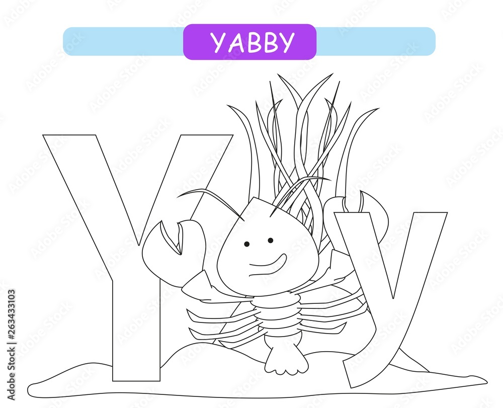 Letter Y and funny cartoon yabby. Coloring page. Animals alphabet a-z ...