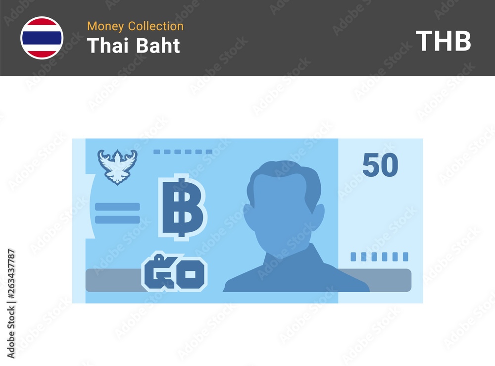 Thai baht 50 banknone. Paper money of Thailand. Fifty THB. Flat icon ...