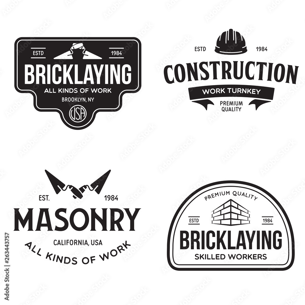 Set of vintage construction and bricklaying labels. Posters, stamps ...