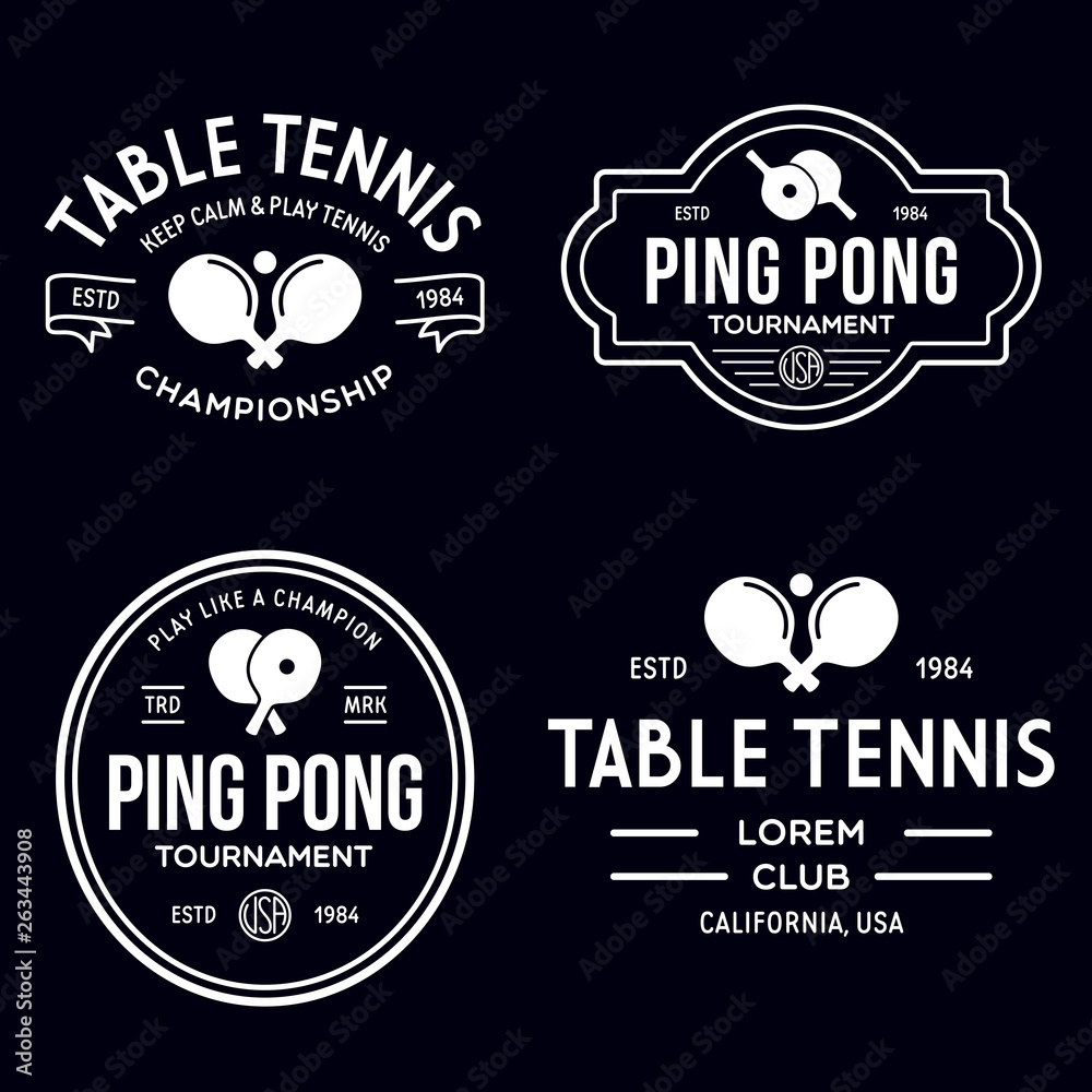 Printvector set of ping pong logos, emblems and design elements. table ...