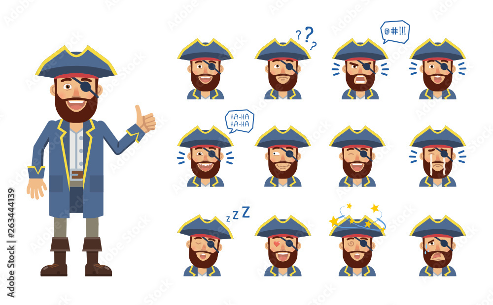 Set of pirate captain emoticons. Pirate avatars showing different ...