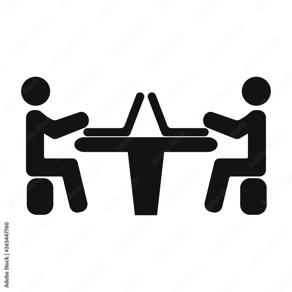 Two people sitting on the chair in front of computer or laptop. Typing ...