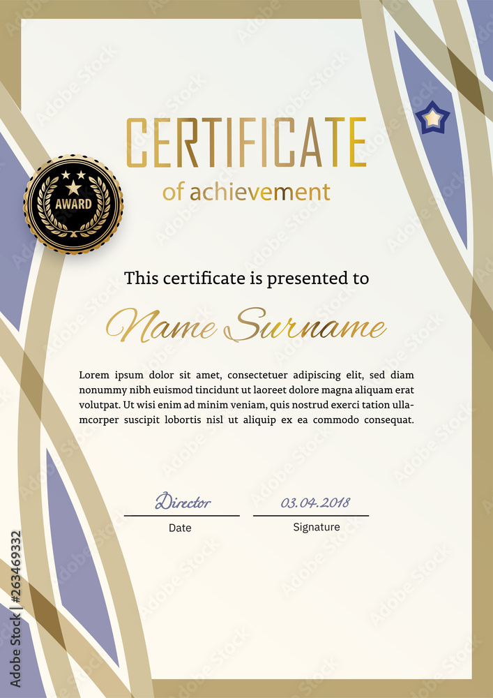 Official certificate with blue beige design elements. Business modern ...