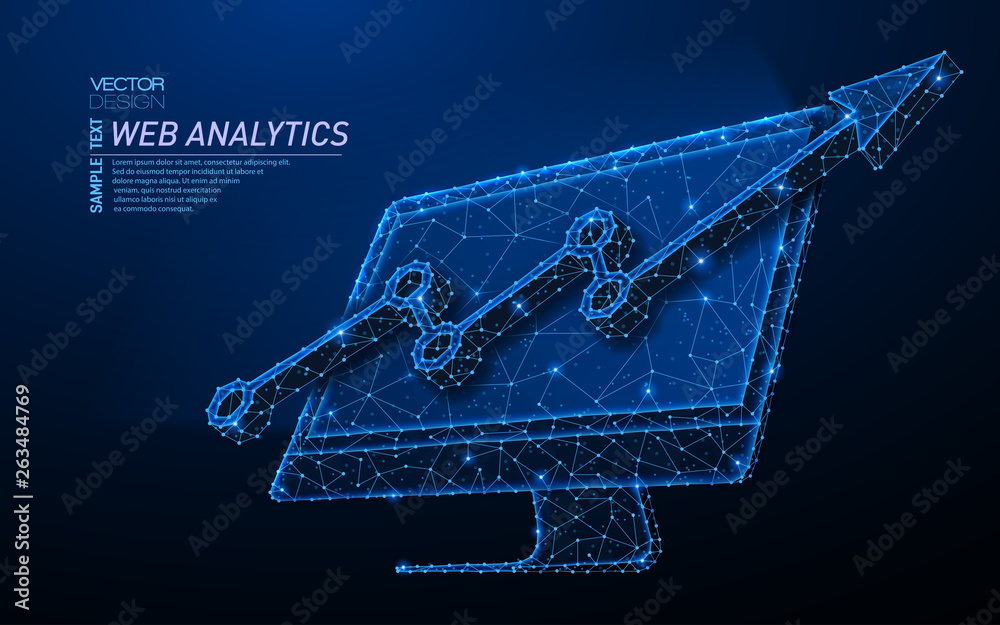 Abstract polygonal light design of computer monitor, arrow growth chart ...