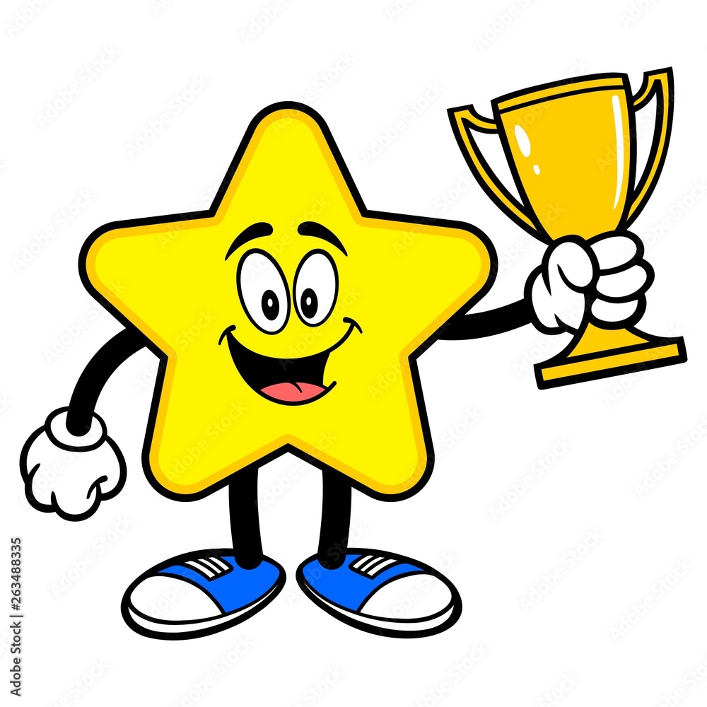 Star Mascot with a Trophy - A cartoon illustration of a cute Star ...