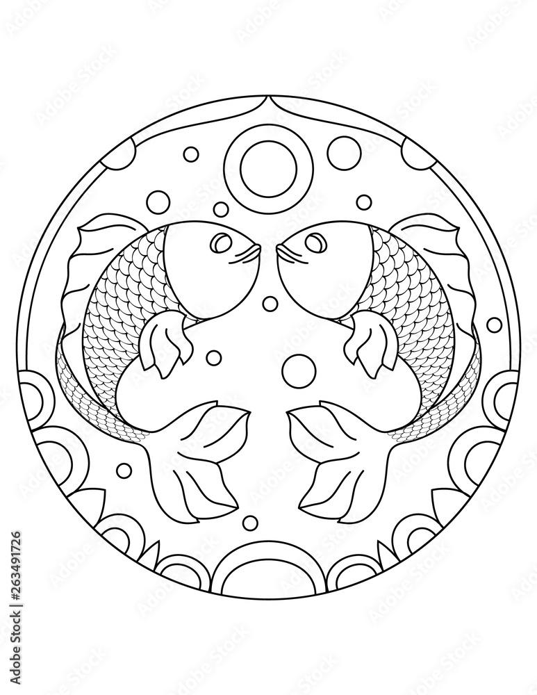 Pattern with fish. Illustration with a fish. Mandala with an animal ...