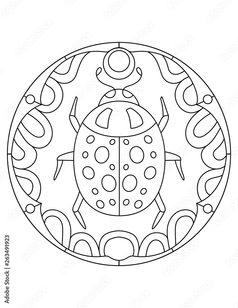 Pattern with ladybug. Illustration with beetle. Mandala with an animal ...