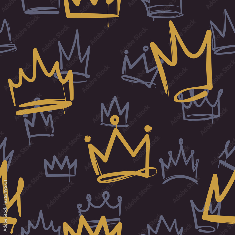 Sketch crown pattern. Seamless print texture girl princess crowns ...