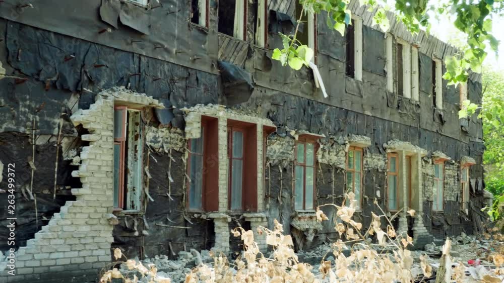 Condemned building. An empty old multi-storey house to be demolished ...
