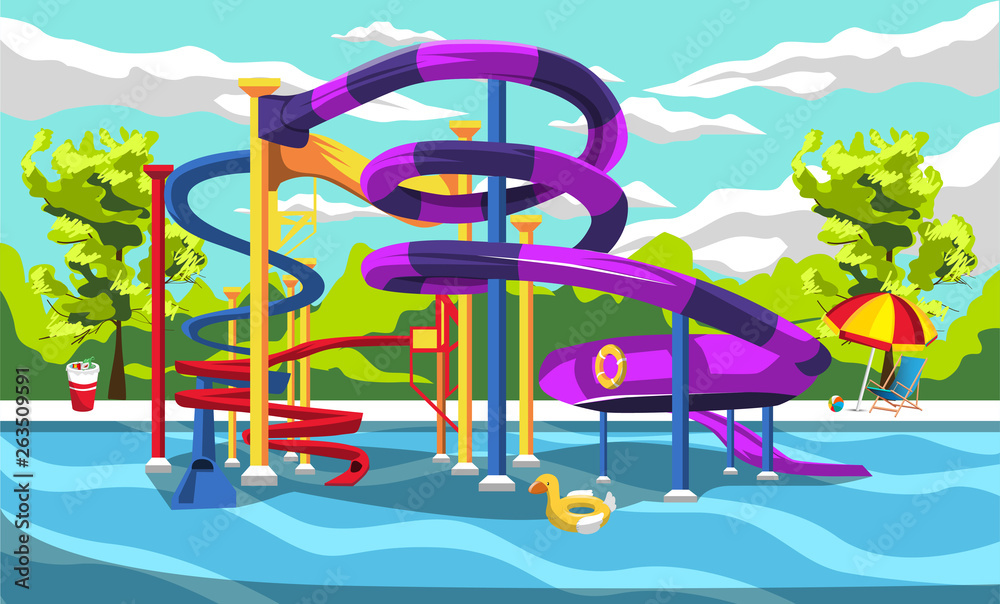 Clean Thrill Waterpark Playground Resort for Kids with Slides and Green ...