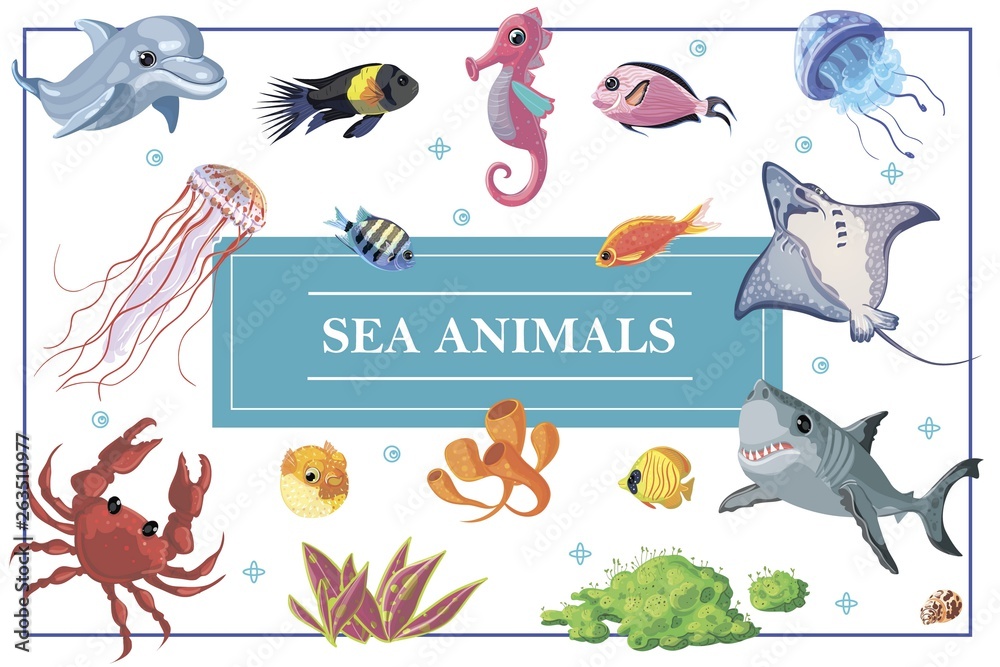 Cartoon Sea Life Concept Stock Vector | Adobe Stock