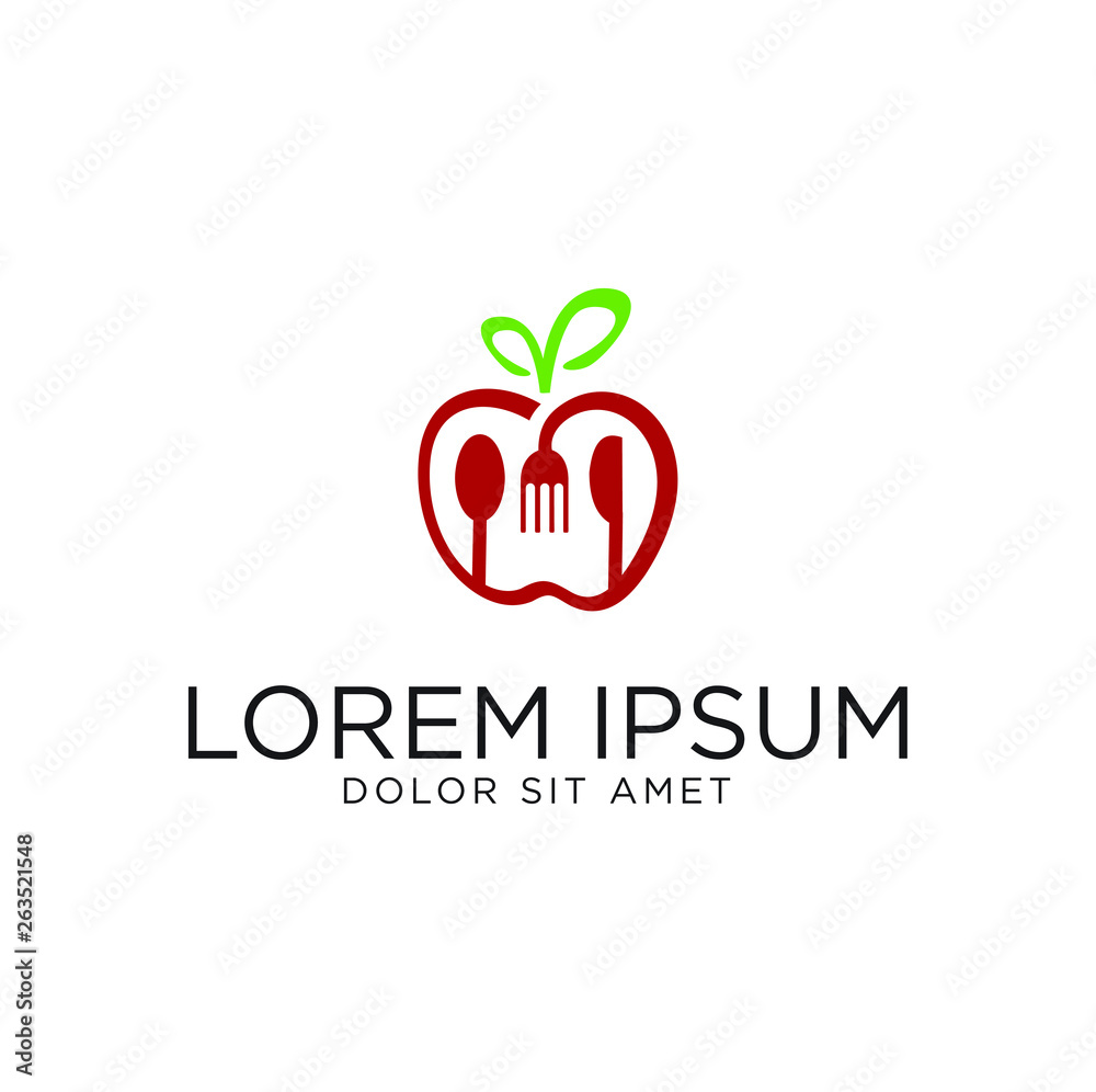 Apple Cutlery Logo . apple Food Logo Design . Eat fruits logo design ...