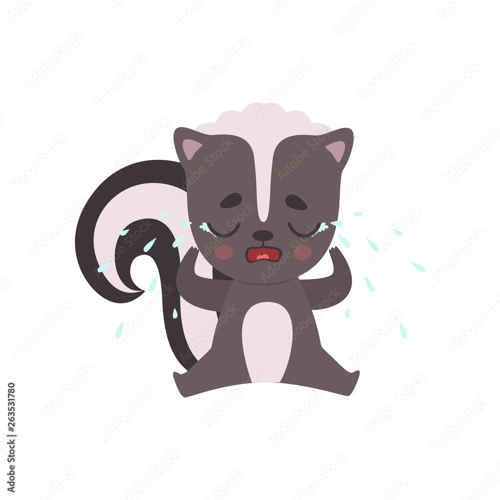 Cute Unhappy Little Skunk Crying with Tears, Adorable Baby Animal ...