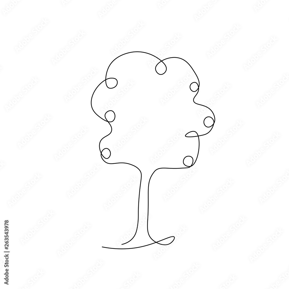 Apple tree silhouette one line drawing vector illustration Stock Vector ...