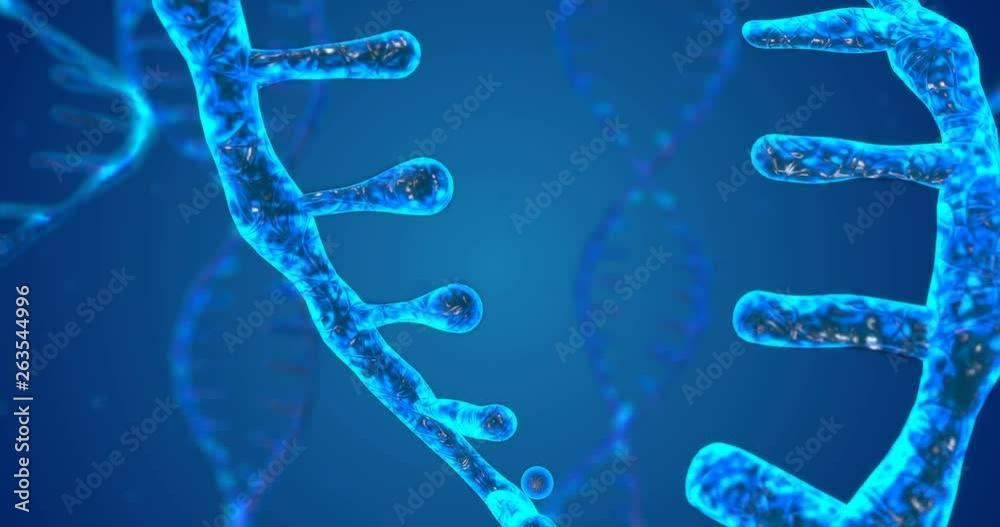 Abstract glittering DNA double helix with depth of field. Animation of ...