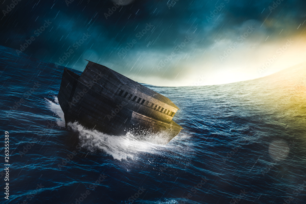 Noahs ark in a storm / 3d illustration, mixed media Stock Illustration ...