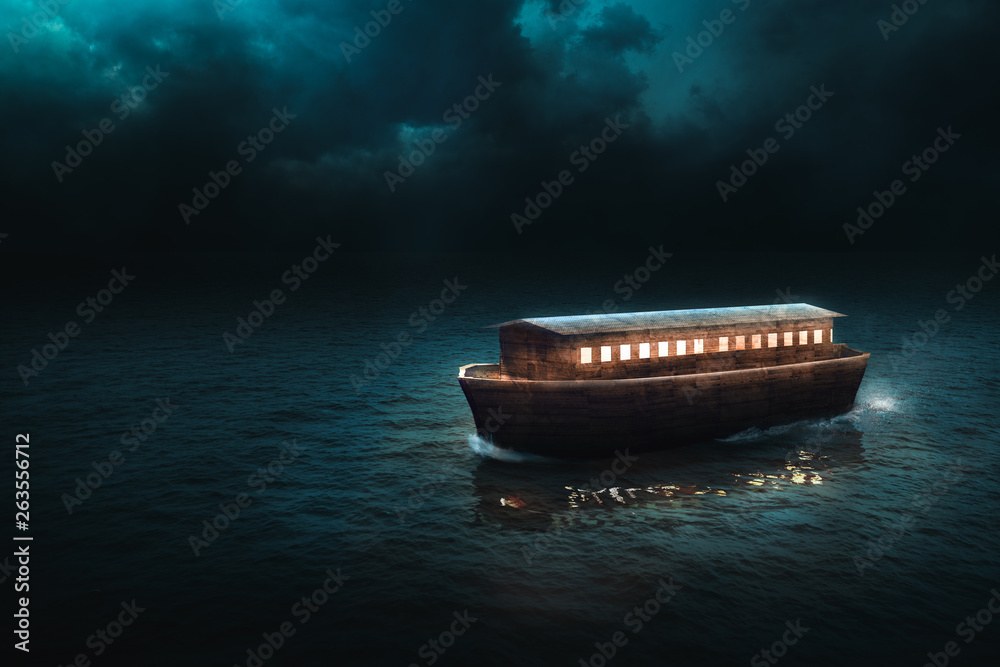 Noahs ark in a storm / 3d illustration, mixed media Stock Illustration ...
