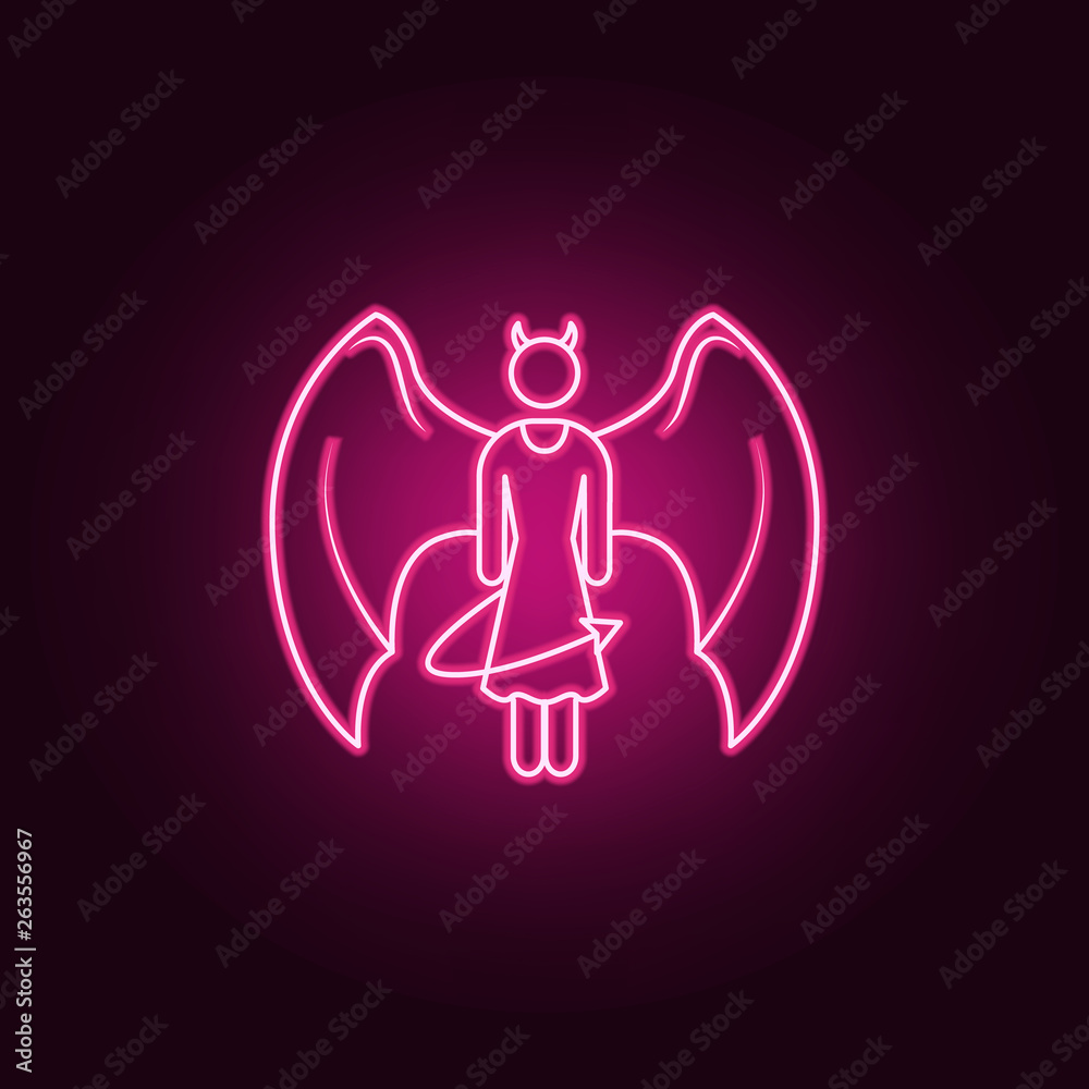 girl devil neon icon. Elements of Angel and demon set. Simple icon for ...