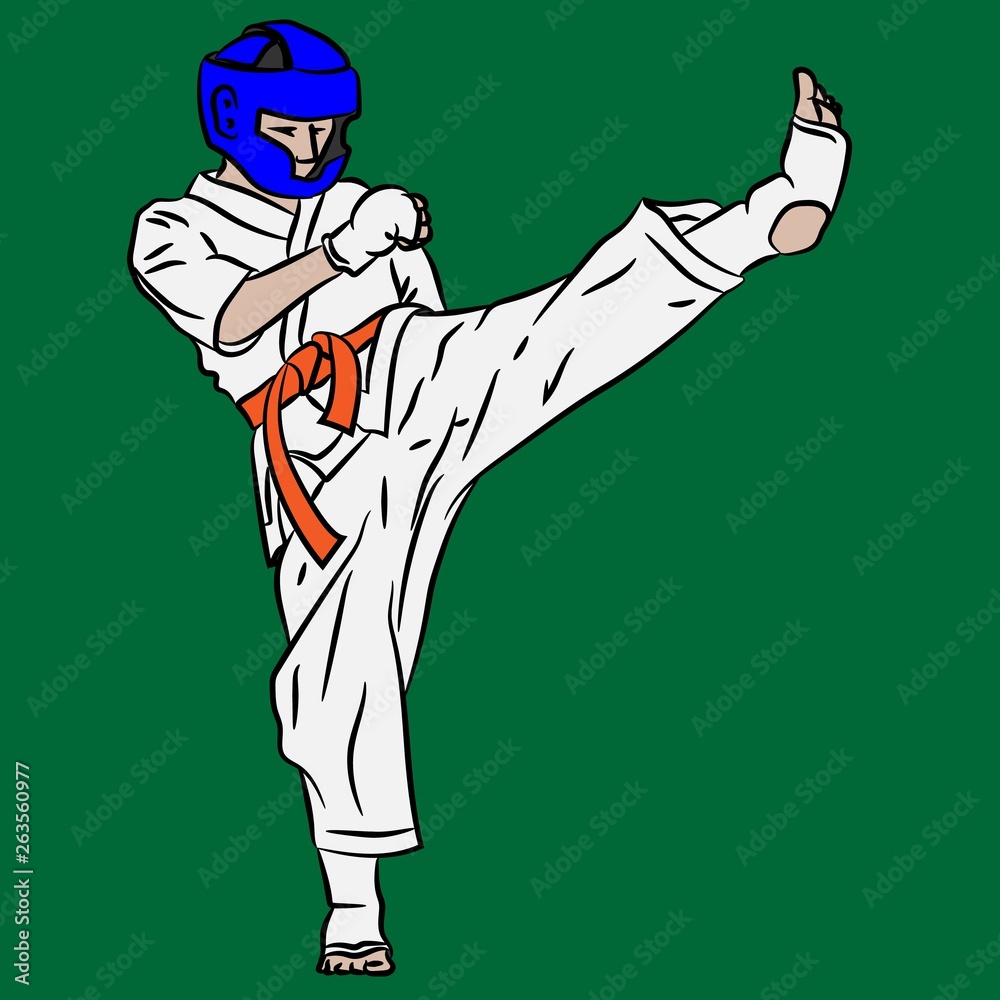 Karate or taekwondo. Fight in vector action. Kick from 3d art. Stock ...