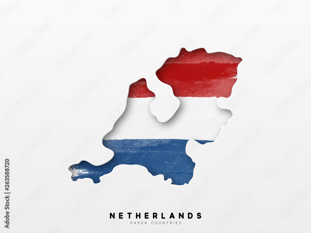 Netherlands detailed map with flag of country. Painted in watercolor ...