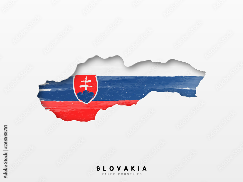 Slovakia detailed map with flag of country. Painted in watercolor paint ...