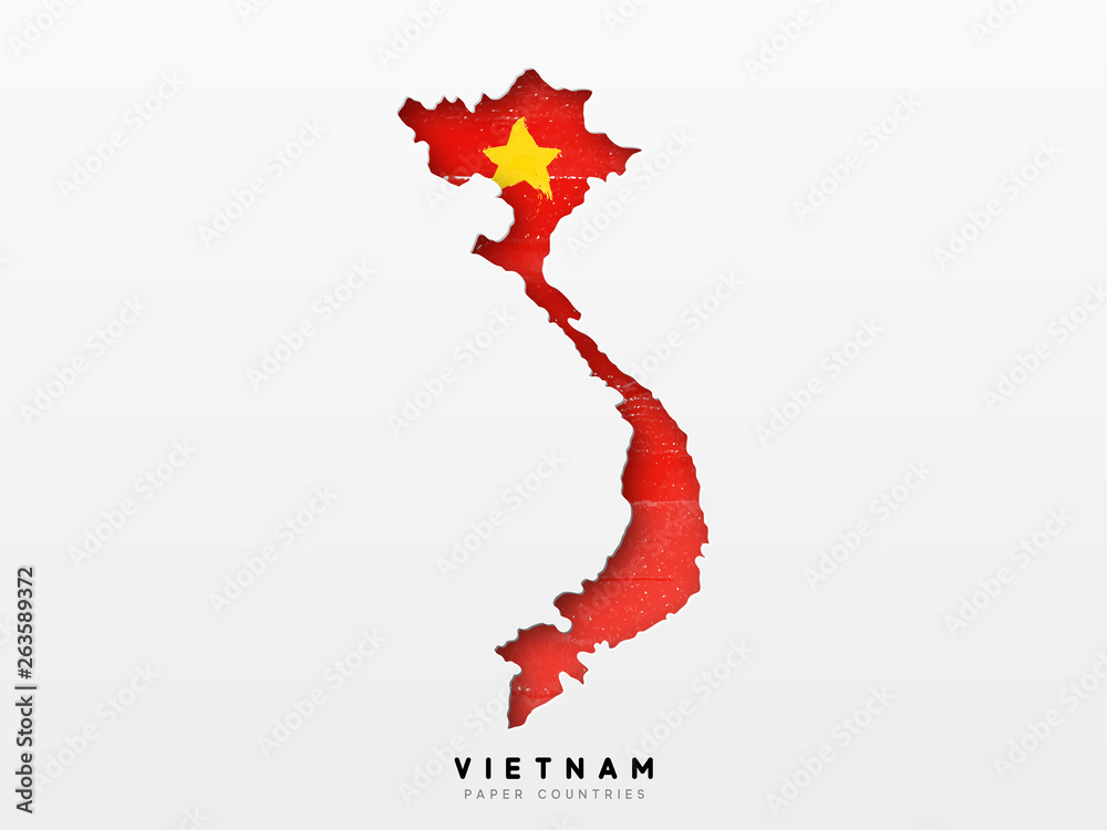 Vietnam detailed map with flag of country. Painted in watercolor paint ...