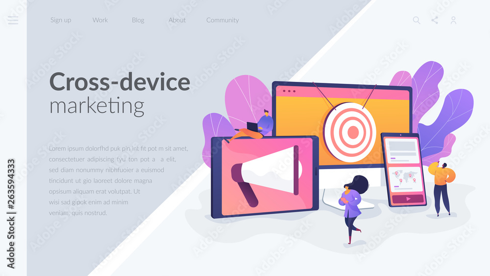 Multi device targeting, reaching audience, cross-device marketing concept. Website homepage ...