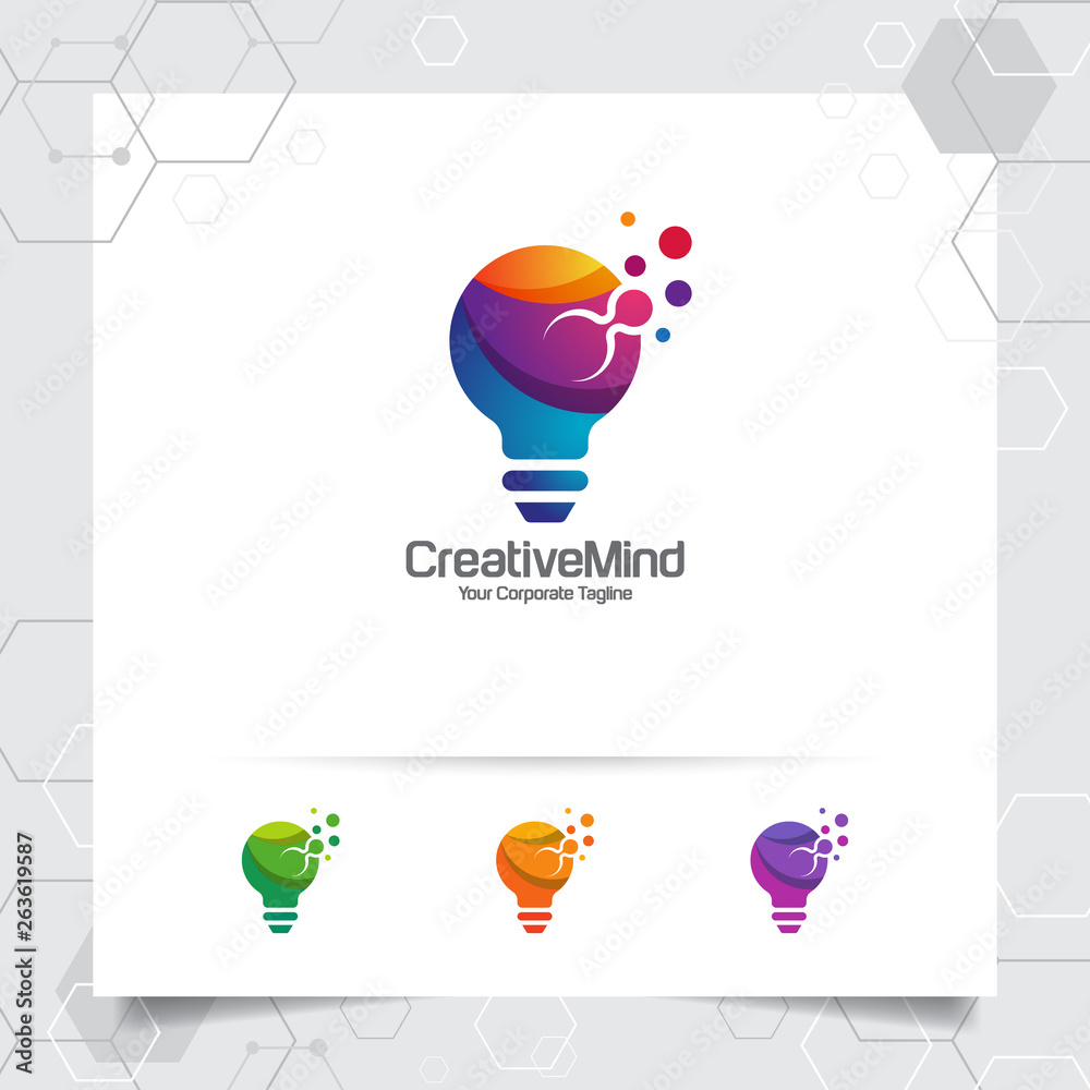 Bulb logo idea design concept of digital colorful symbol and icon lamp ...
