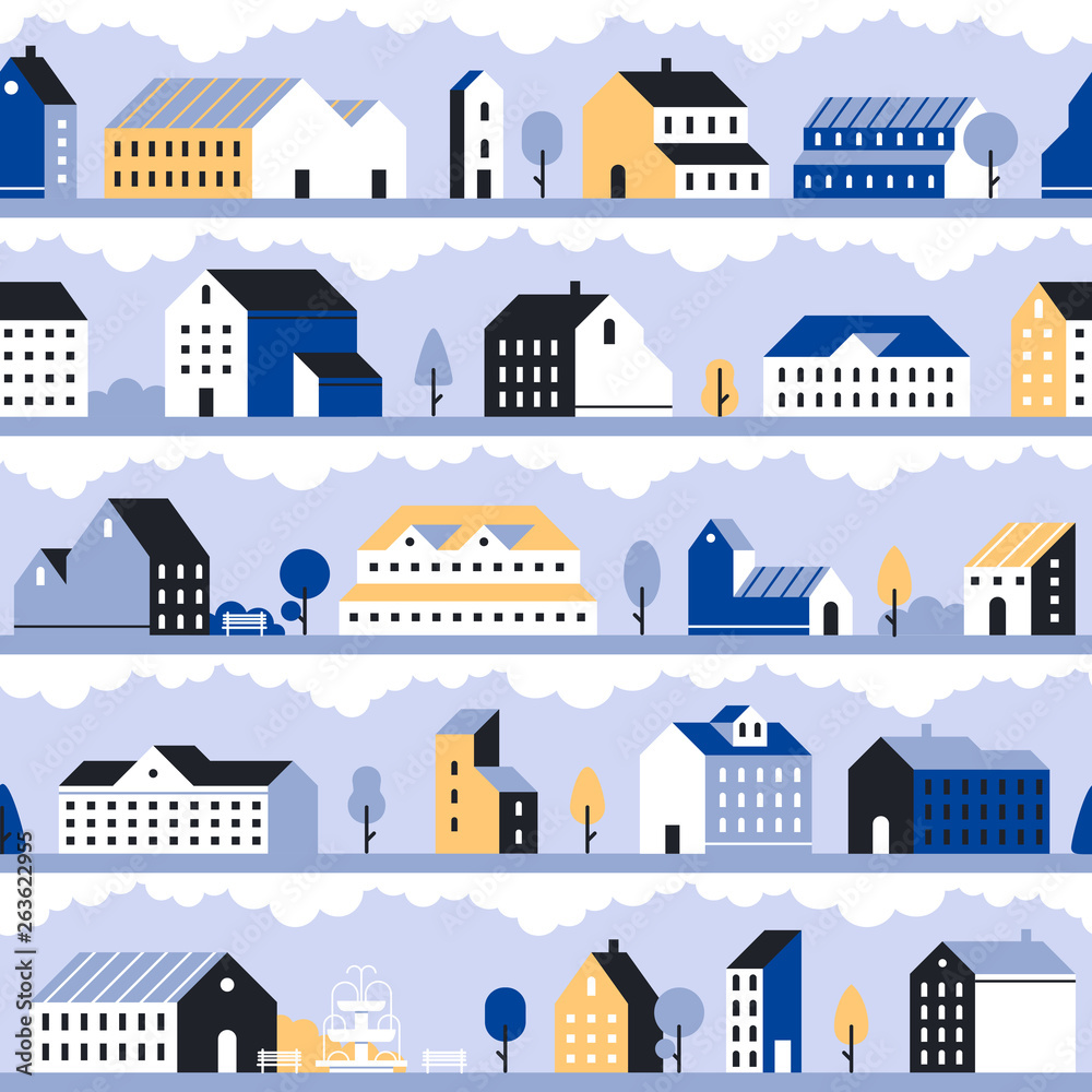 Minimal city pattern. Minimalistic town landscape, modern homes houses ...