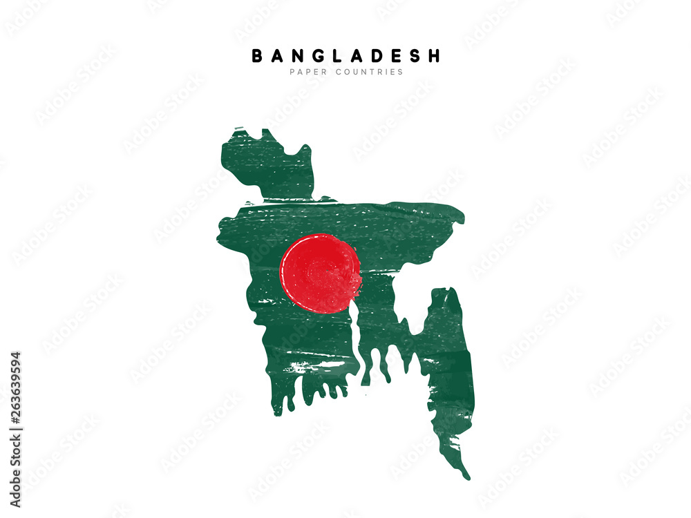 Bangladesh detailed map with flag of country. Painted in watercolor ...