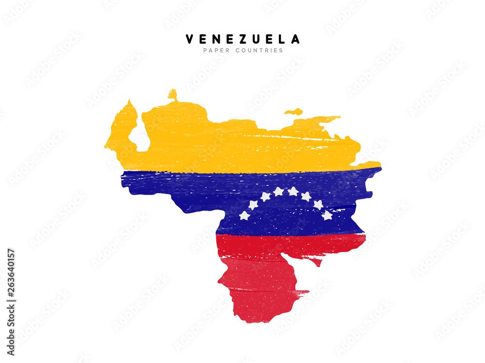 Venezuela detailed map with flag of country. Painted in watercolor ...