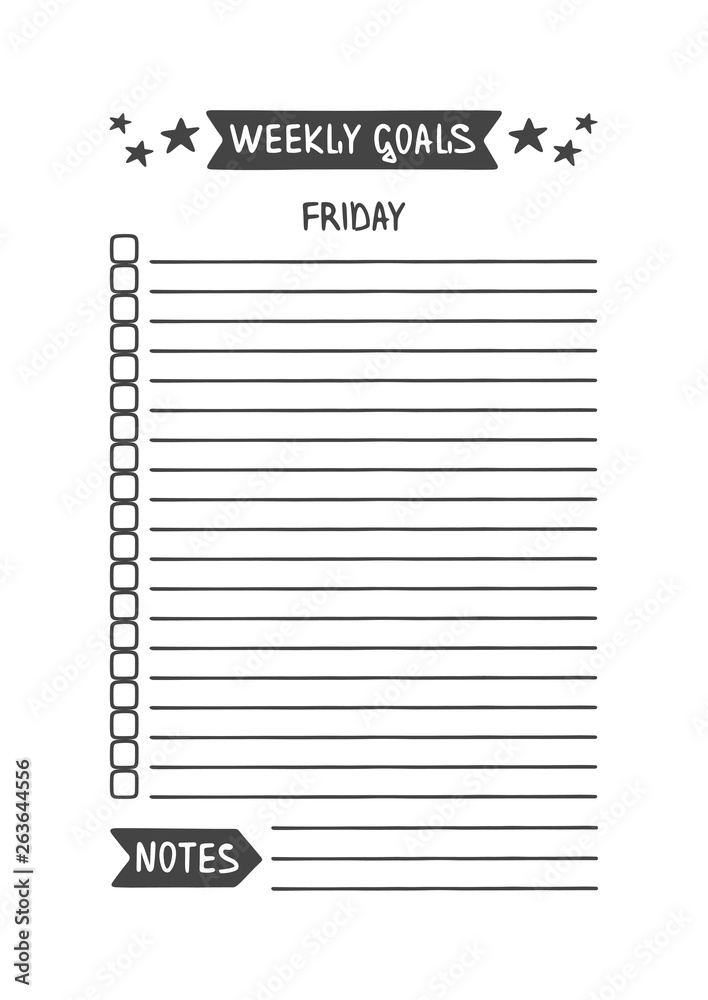 Weekly Goals. Friday. Vector Template for Agenda, Planner and Other ...