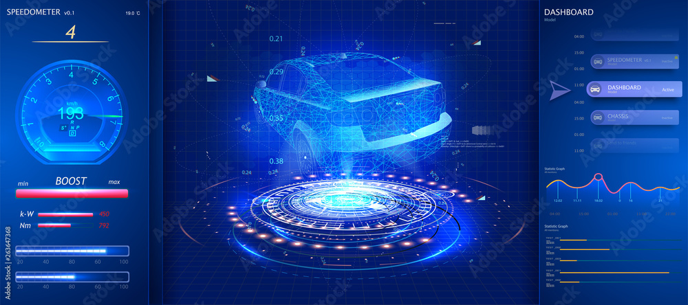 Car service app in the style of HUD. Virtual graphical interface UI GUI ...