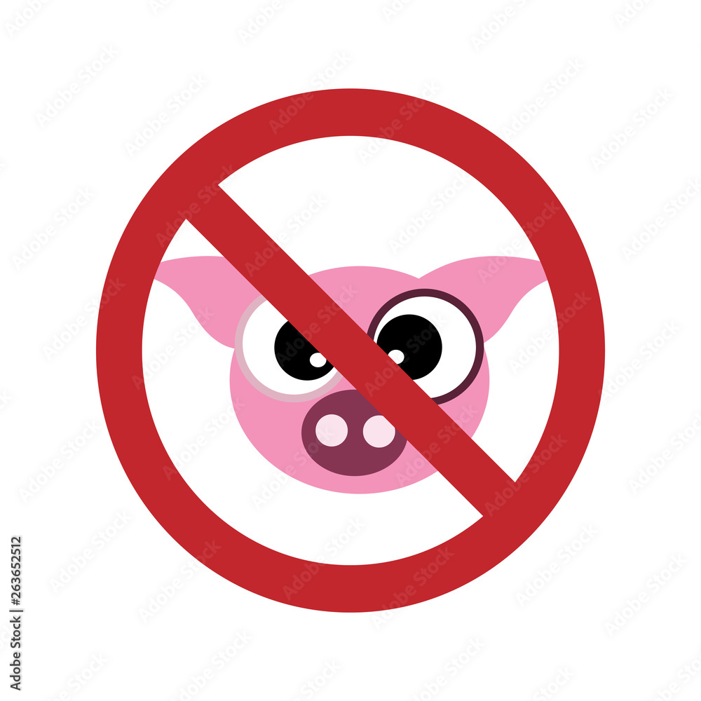Vector illustration of pig ban mark on a white background. Symbol of ...