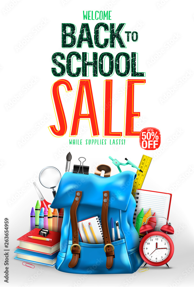 Welcome Back to School Sale Up to 50% Off in White Background Poster ...