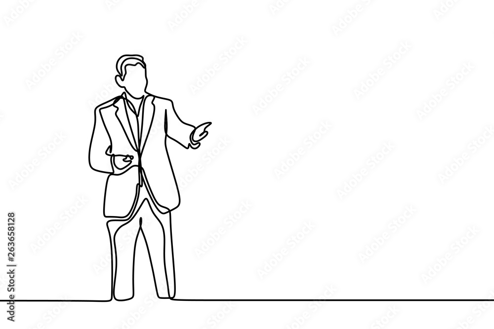 Concept of a man standing and presenting in front of audience ...