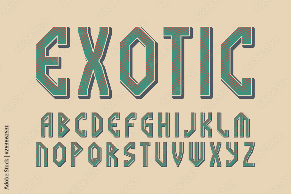 Exotic letters typeface. Herringbone pattern font. Isolated english ...