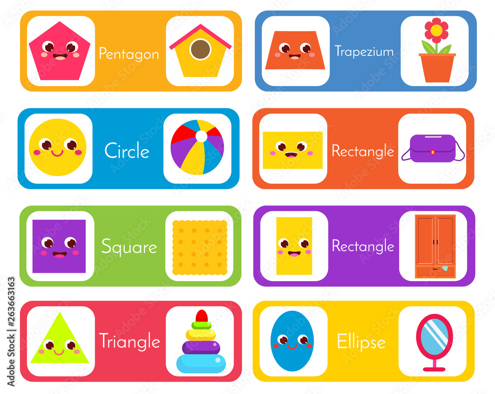 learning geometric shapes for kids. Set of flashcards wtih forms and ...