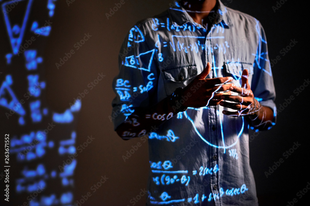 Scientist explaining his mathematical calculations Stock Photo | Adobe ...