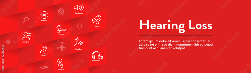Hearing Aid or loss Web Header Banner w Sound Wave Images Set Stock ...